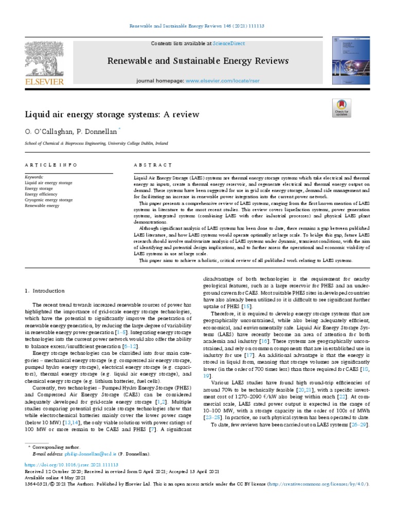 Liquid Air Energy Storage Systems A - 2021 - Renewable and Sustainable ...