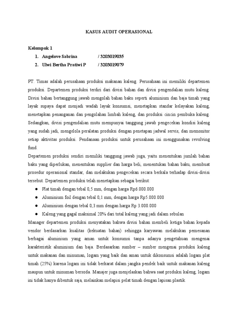 Kasus Audit Operasional Kelompok 1 | PDF