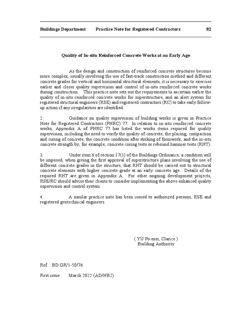 Pnrc82 Quality of In-Situ RC Works at Early Stage | PDF | Concrete ...