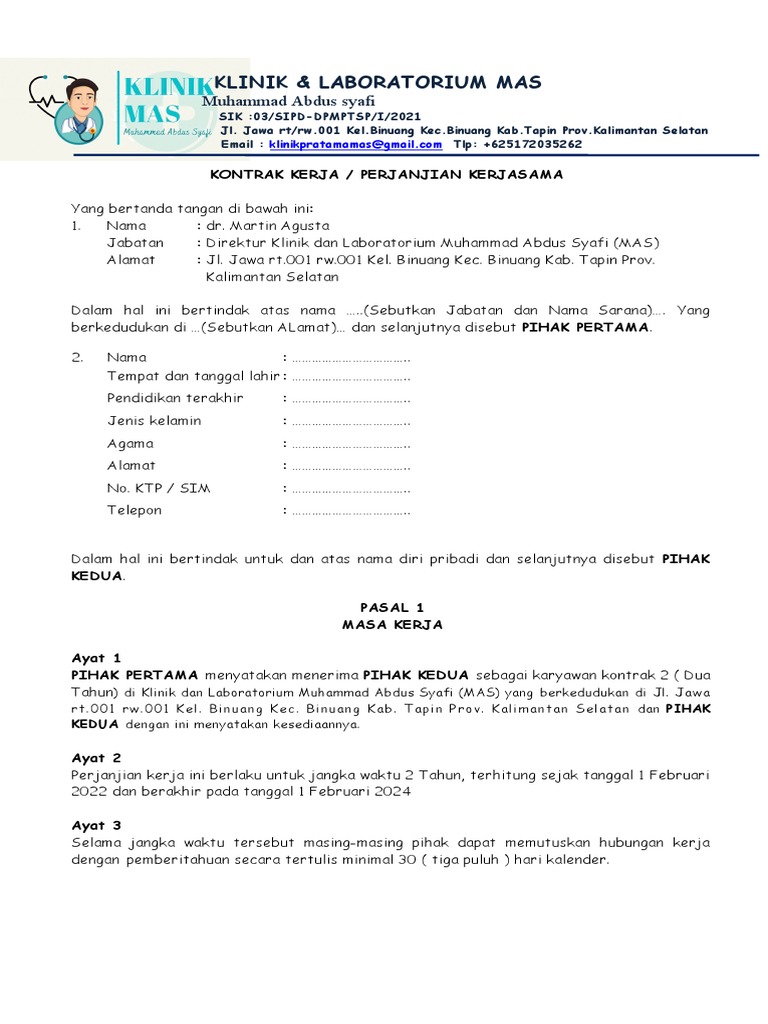 Kontrak Kerja Klinik Mas | PDF