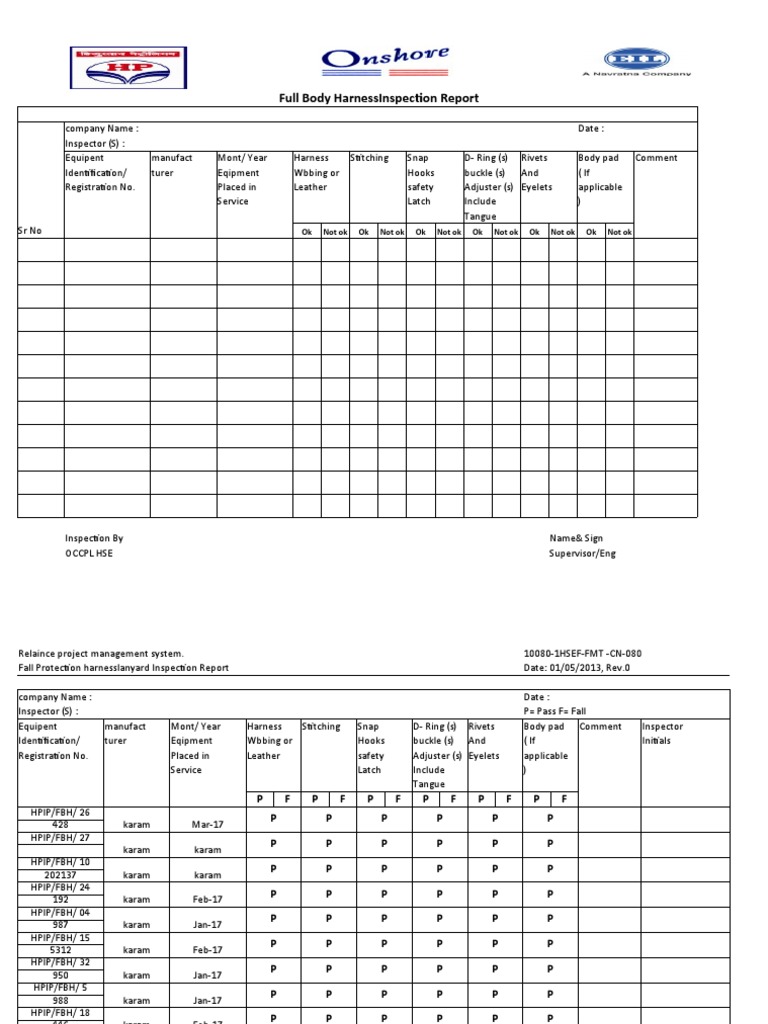 Full Body Harness Inspection Report | PDF | Crafts | Consumer Goods