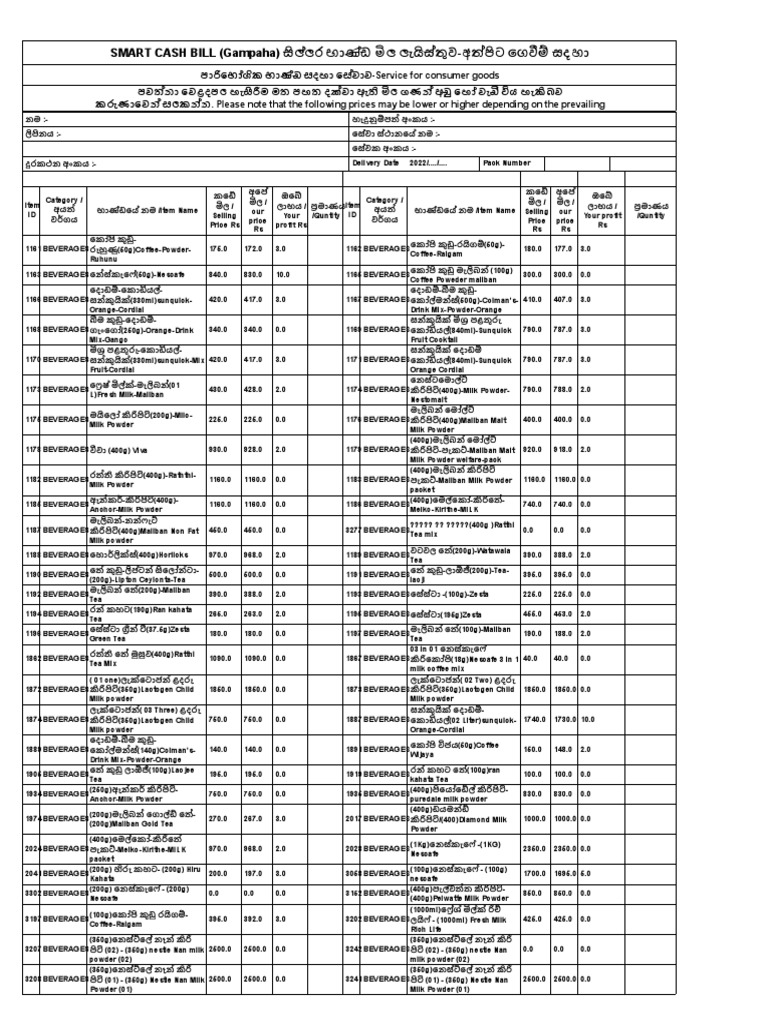 SMART CASH BILL FOR CONSUMER GOODS: A DETAILED INVOICE FOR VARIOUS ...