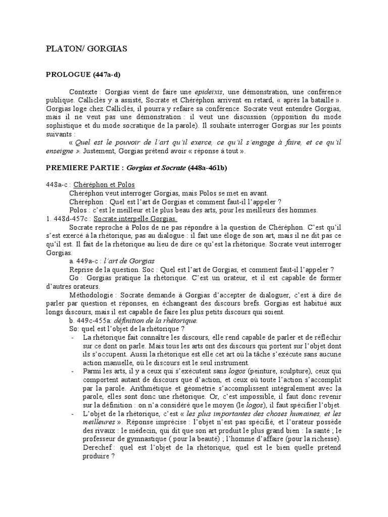 Fiche Platon Gorgias | PDF