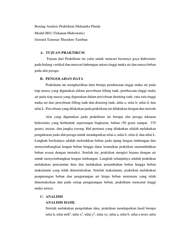 Analisis Tekanan Hidrostatis H02 | PDF