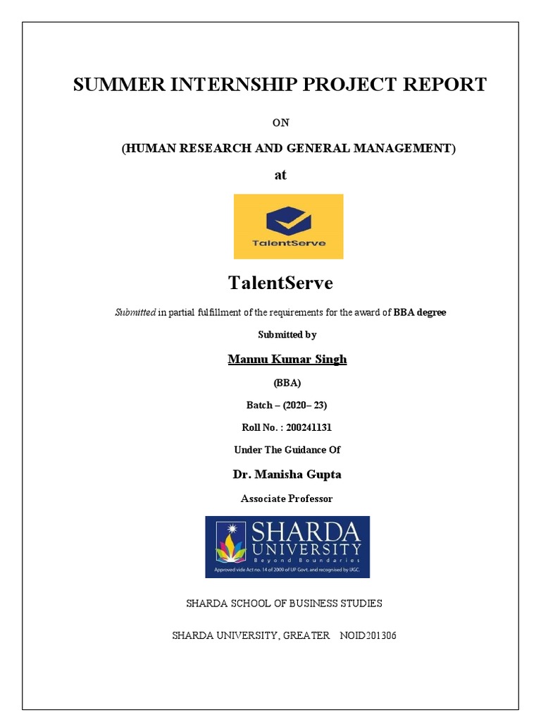 Talentserve Summer Internship Project Report | PDF | Recruitment | Résumé