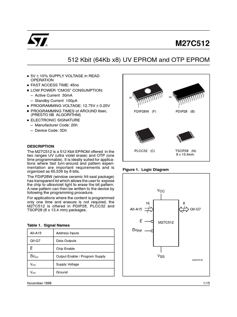 512 Kbit (64Kb x8) UV EPROM and OTP EPROM: Description | PDF