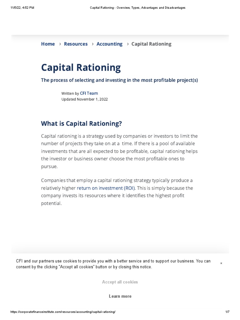 Capital Rationing - Overview, Types, Advantages and Disadvantages | PDF