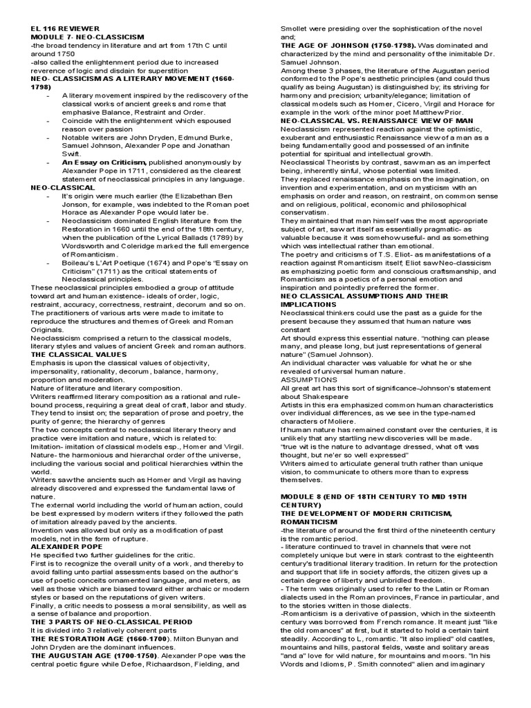 El 116 Reviewer | PDF | Romanticism | Samuel Taylor Coleridge