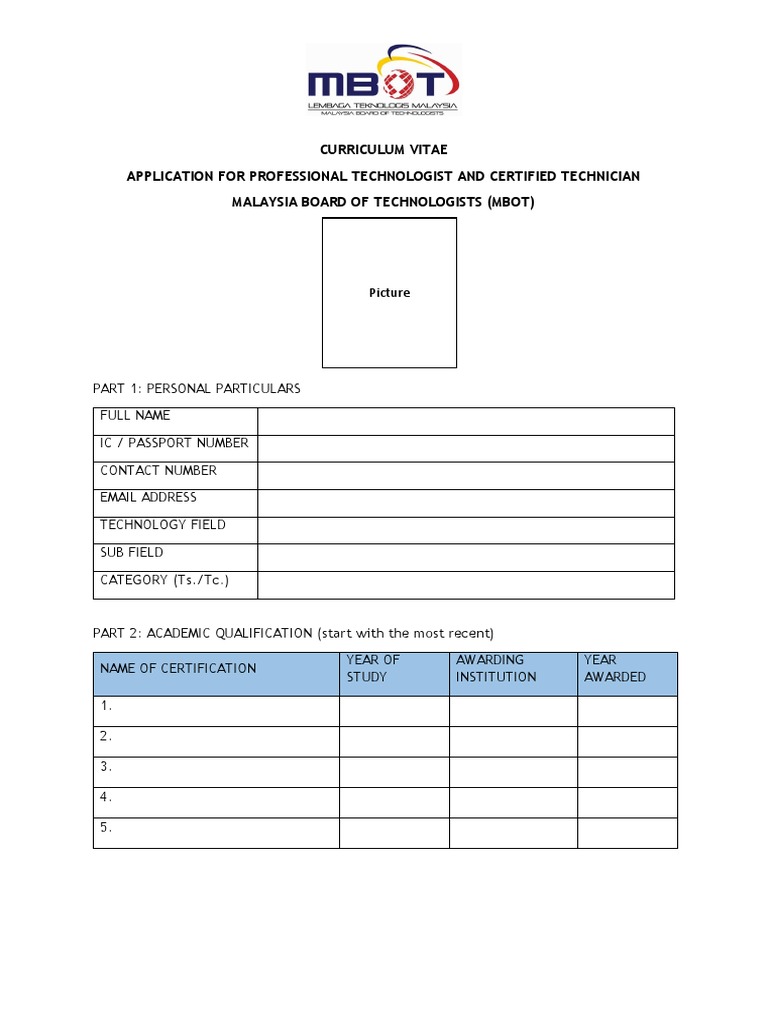 MBOT PROFESSIONAL CURRICULUM VITAE v1 | PDF