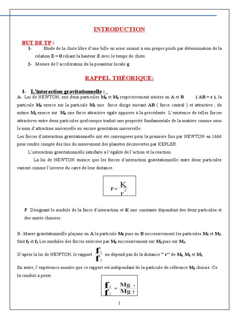 TP Physique N°05 Chute Libre | PDF | Sciences et mathématiques