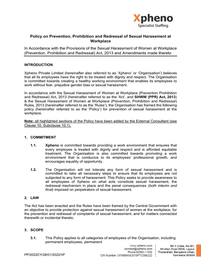 Xpheno PoSH Policy 2022 CY | PDF