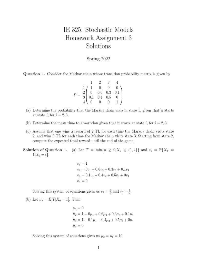 IE 325 Markov Models | PDF | Markov Chain | Probability Theory