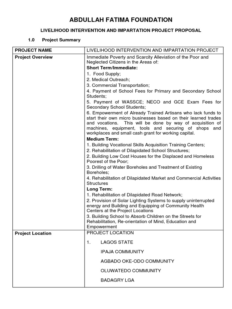 Livelihood Project Proposal Nigeria | PDF | Monitoring And Evaluation | Evaluation