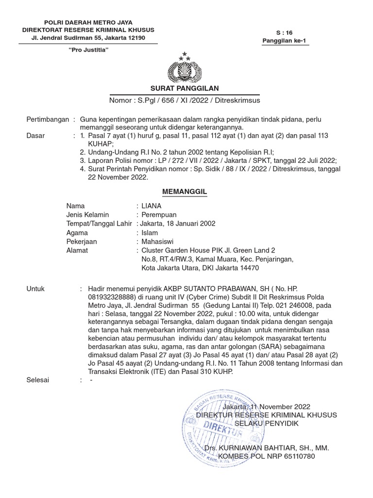 Surat Pemanggilan POLISI | PDF