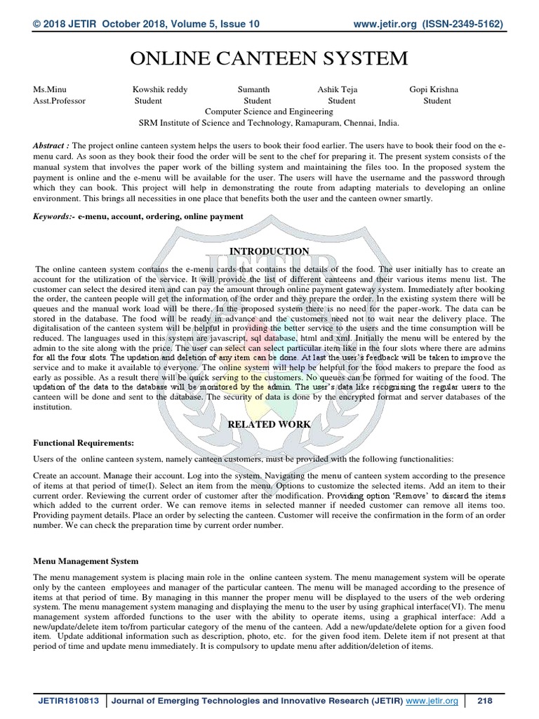 JETIR1810813 | PDF | Databases | Menu (Computing)