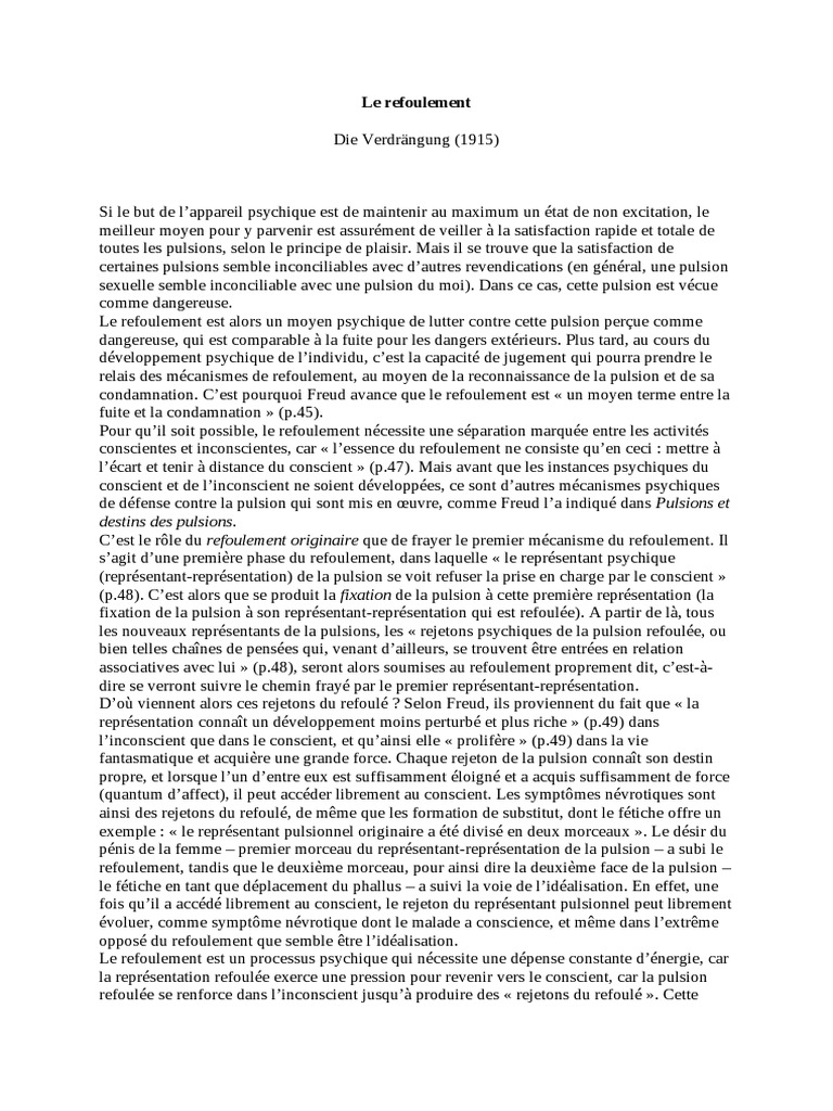 FREUD - Le Refoulement | PDF | Névrose | Hystérie