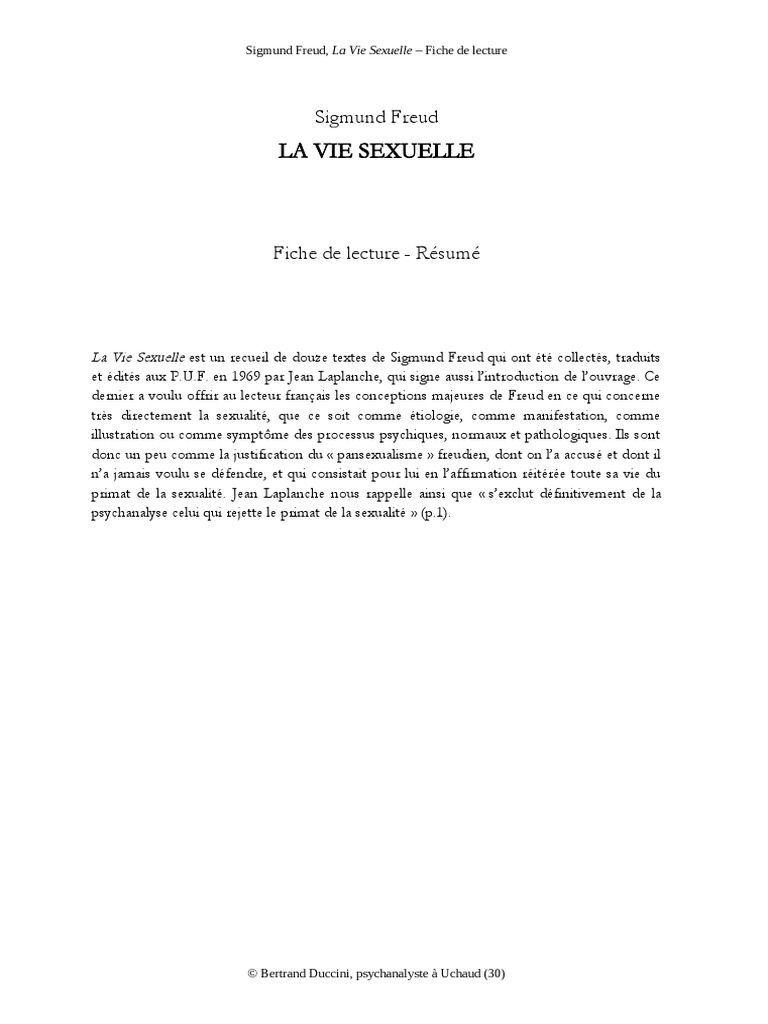 FREUD - La Vie Sexuelle | PDF | Sigmund Freud | Narcissisme