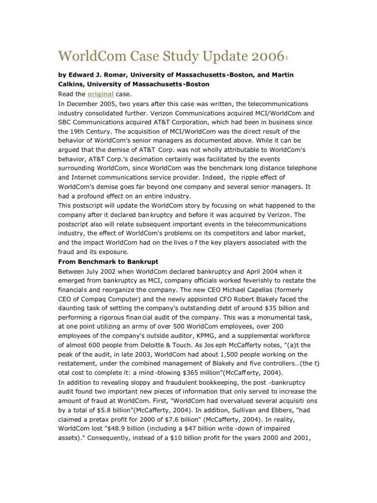 WorldCom Case Study Update 2006 | PDF | Companies | Business