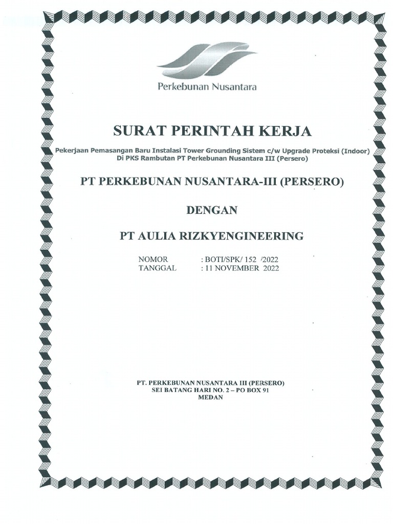 PT Aulia Rizky Engneering SPK 152 2022 | PDF