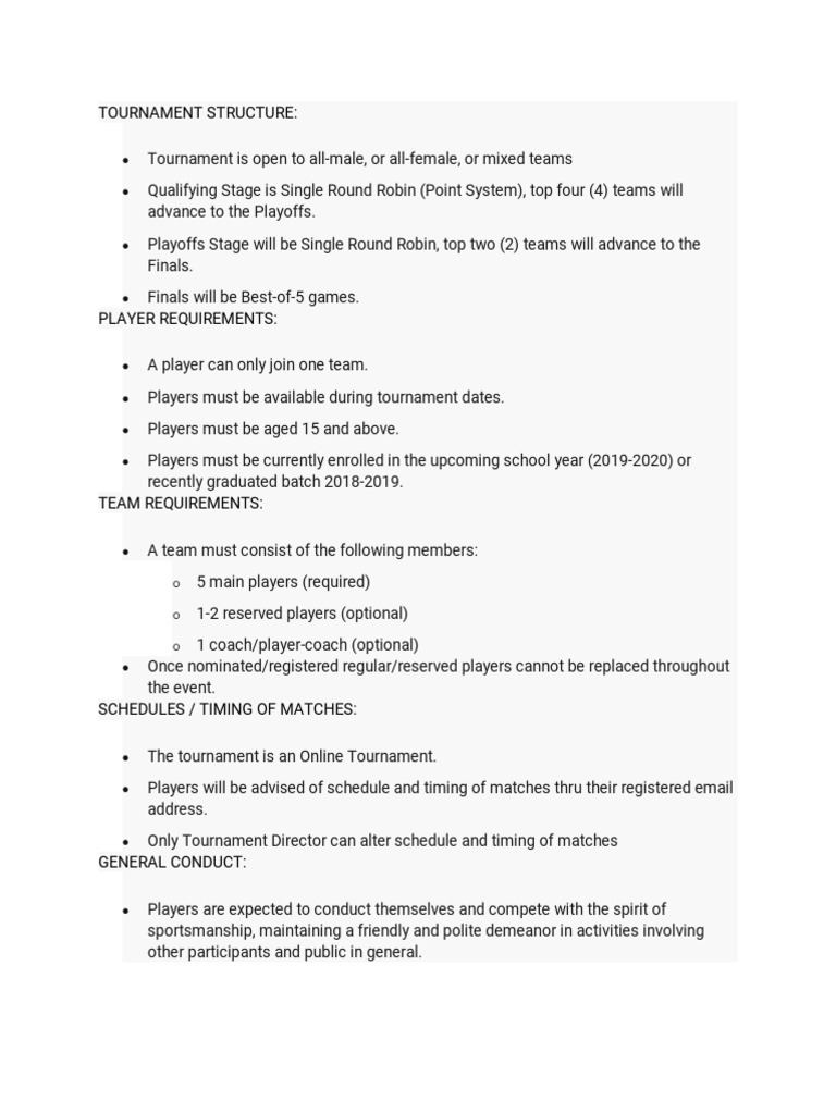 SCOC MLBB Tournament Guidelines | PDF