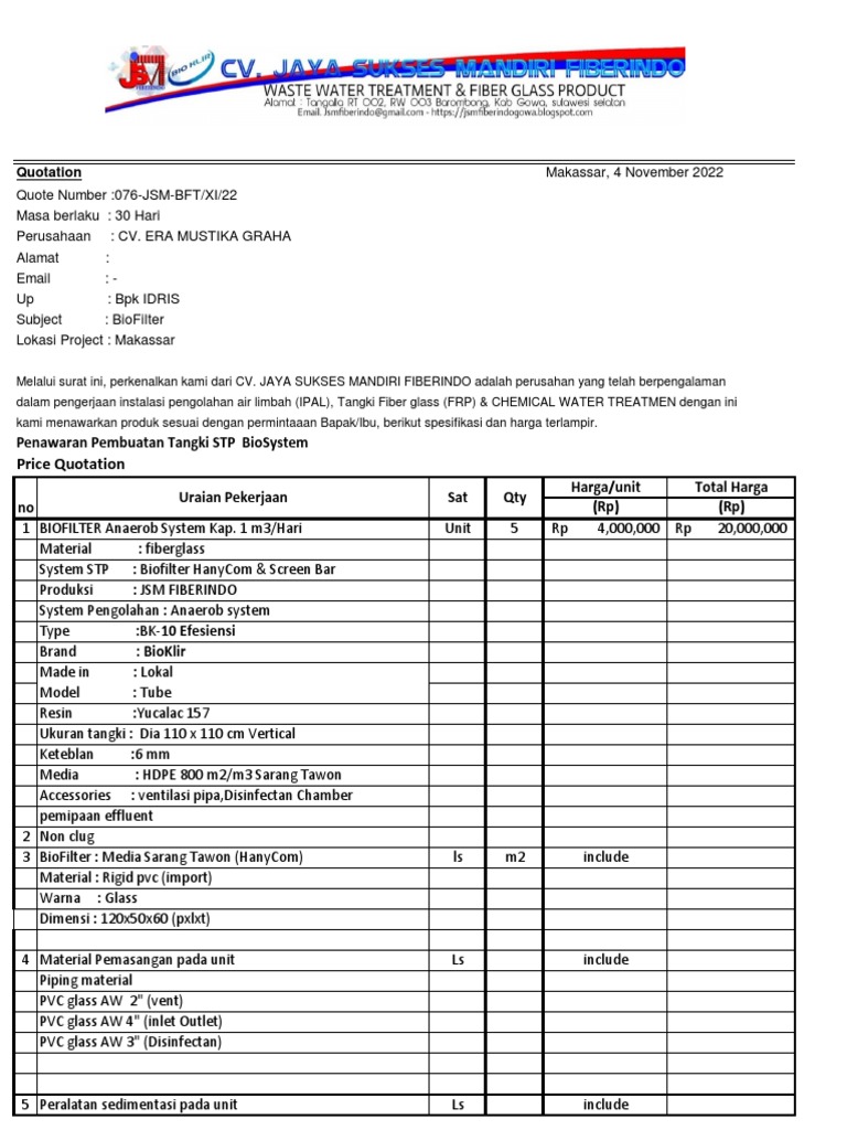 076 Penawaran Biofill Kap 1m3 CC CV Era Mustika Graha | PDF
