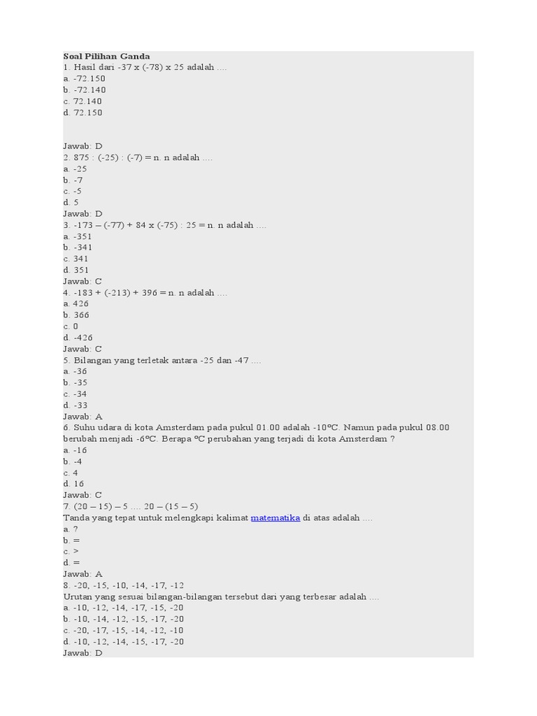 Soal Uh MTK Bab 1 Semester 1 | PDF