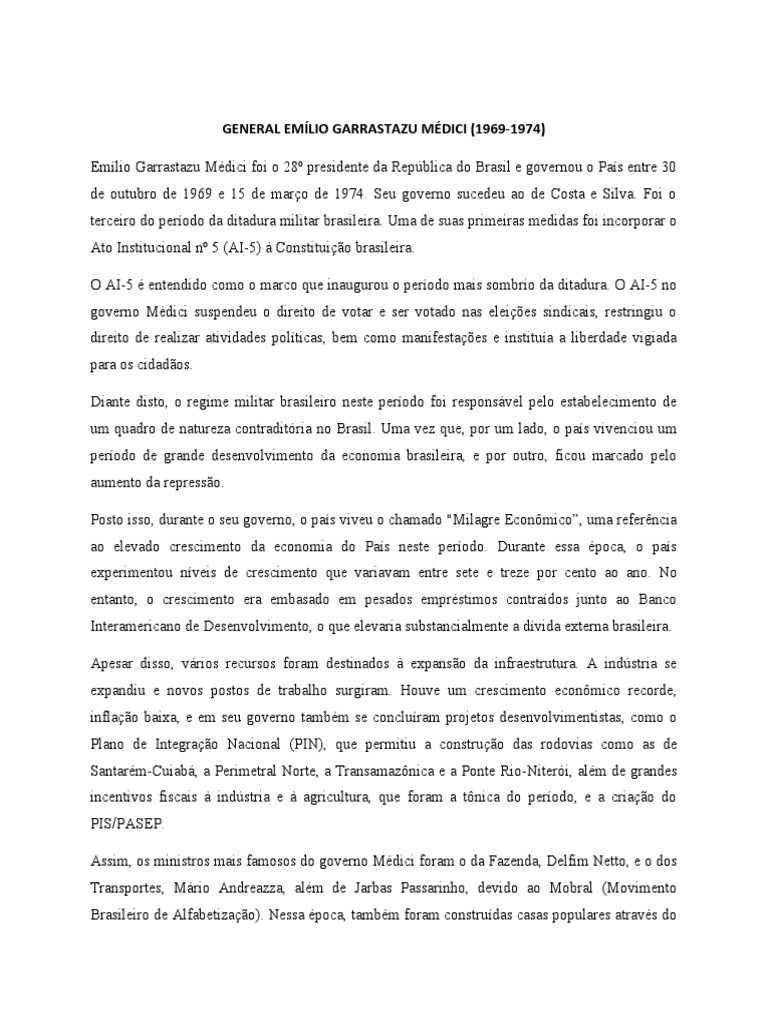 General Emílio Garrastazu Médici (1969-1974) | PDF