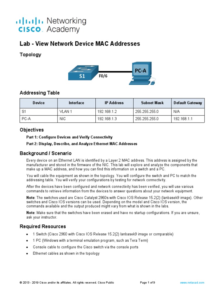 7.2.7 Lab - View Network Device MAC Addresses | PDF
