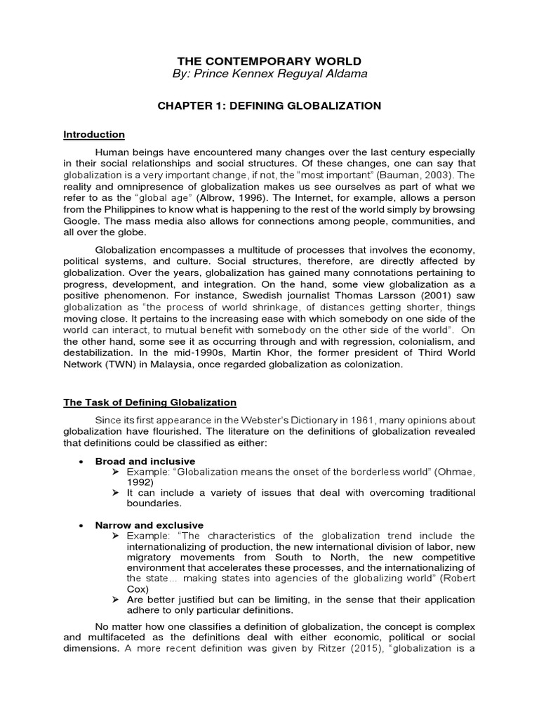 Chapter 1 CONTEMPORARY WORLD (College) | PDF | Globalization | Human Migration