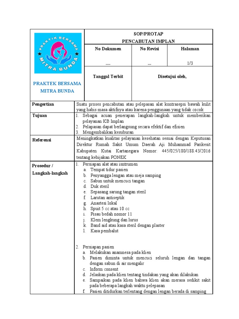 Sop Pencabutan Implan PB | PDF
