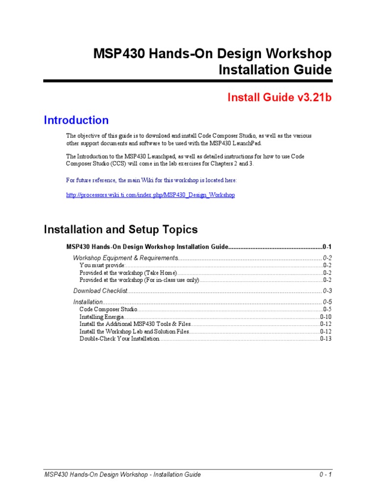 MSP430 Workshop Installation Guide v3 21b | PDF | Installation (Computer Programs) | System Software