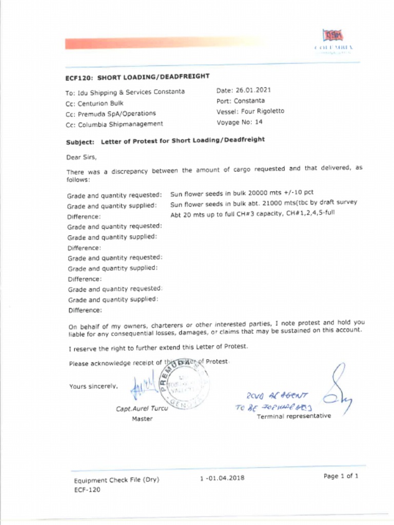 Deadfreight - Letter of Protest | PDF