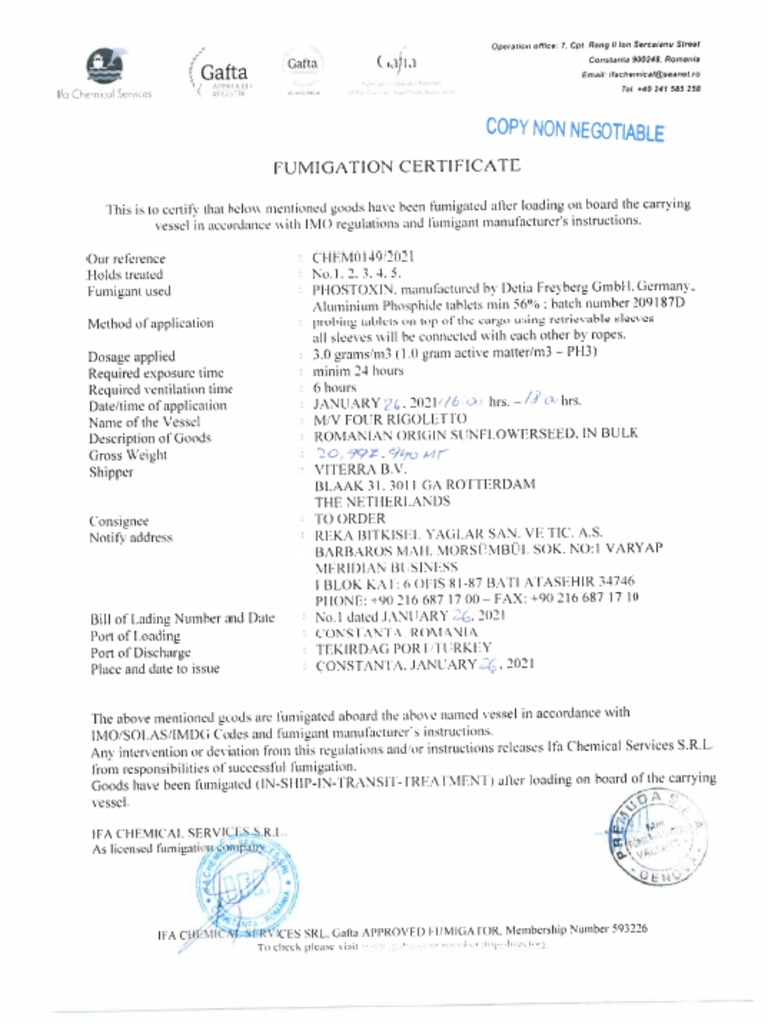 Fumigation Certificate | PDF