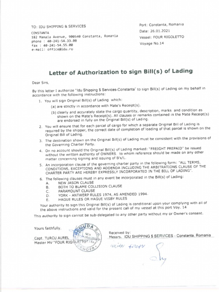 Letter of Authorization To BL | PDF