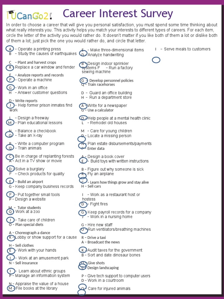 Career Interest Survey | PDF | Engineering | Civil Rights Act Of 1964