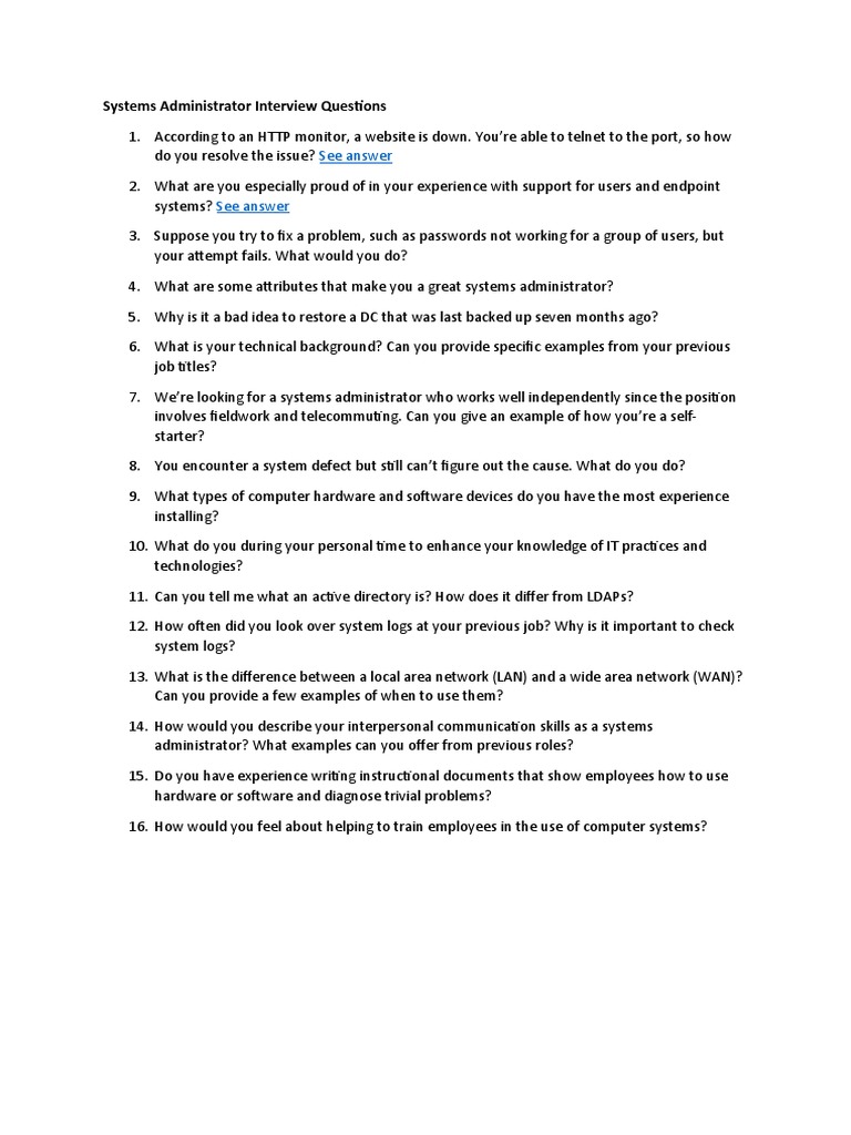 Systems Administrator Interview Questions | PDF