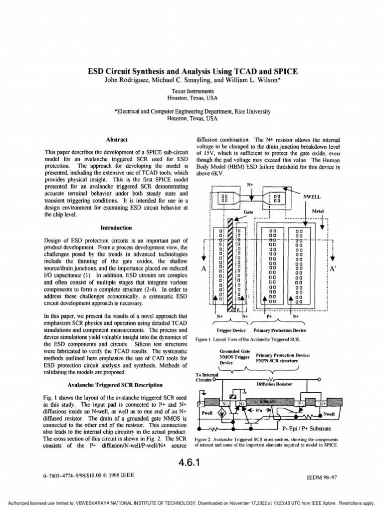 ESD Circuit Synthesis and Analysis Using TCAD and SPICE | PDF | Spice ...
