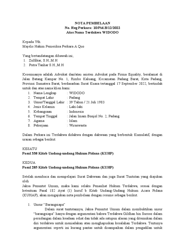 Nota Pembelaan | PDF