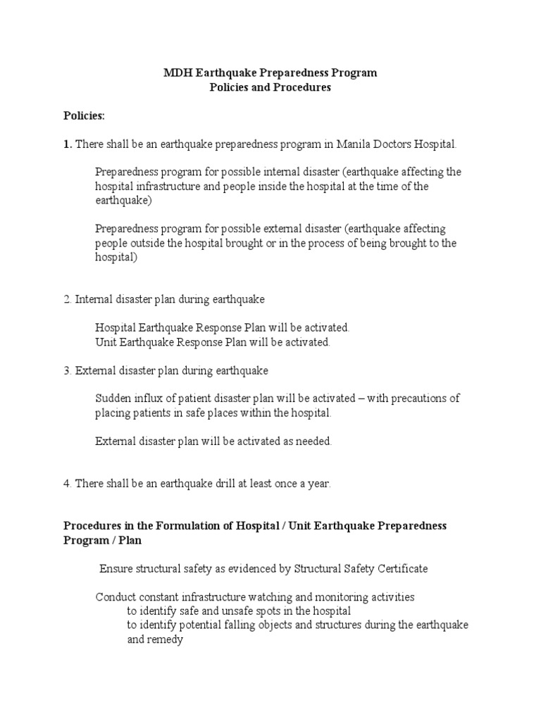 MDH Earthquake Preparedness Program | PDF | Emergency Management ...