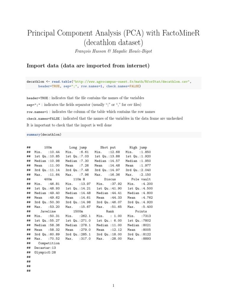 Facto MIneR-PCA Datos Decathlon | PDF | Principal Component Analysis | Multivariate Statistics
