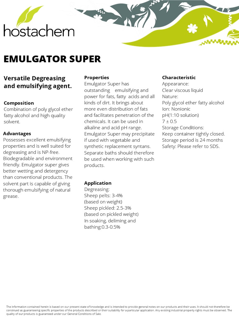 Tds Emulgator Super Rev 1.2 | PDF | Fatty Acid | Emulsion