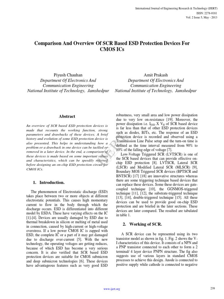 Comparison and Overview of SCR Based Esd Protection Devices For Cmos Ics IJERTV2IS50158 | PDF ...