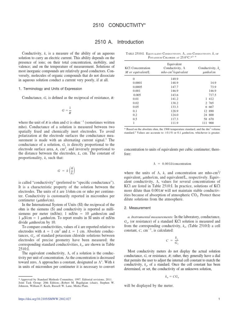 Conductivity Measurement and Calculation | PDF | Ion | Physical Chemistry