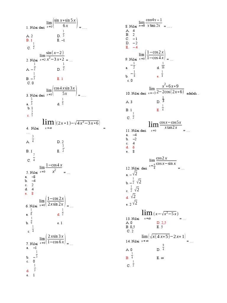 Soal Limit dan Turunan Matematika | PDF