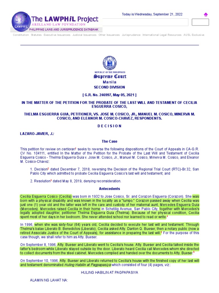 Guia vs. Cosico: Probate Decision | PDF | Will And Testament | Intestacy