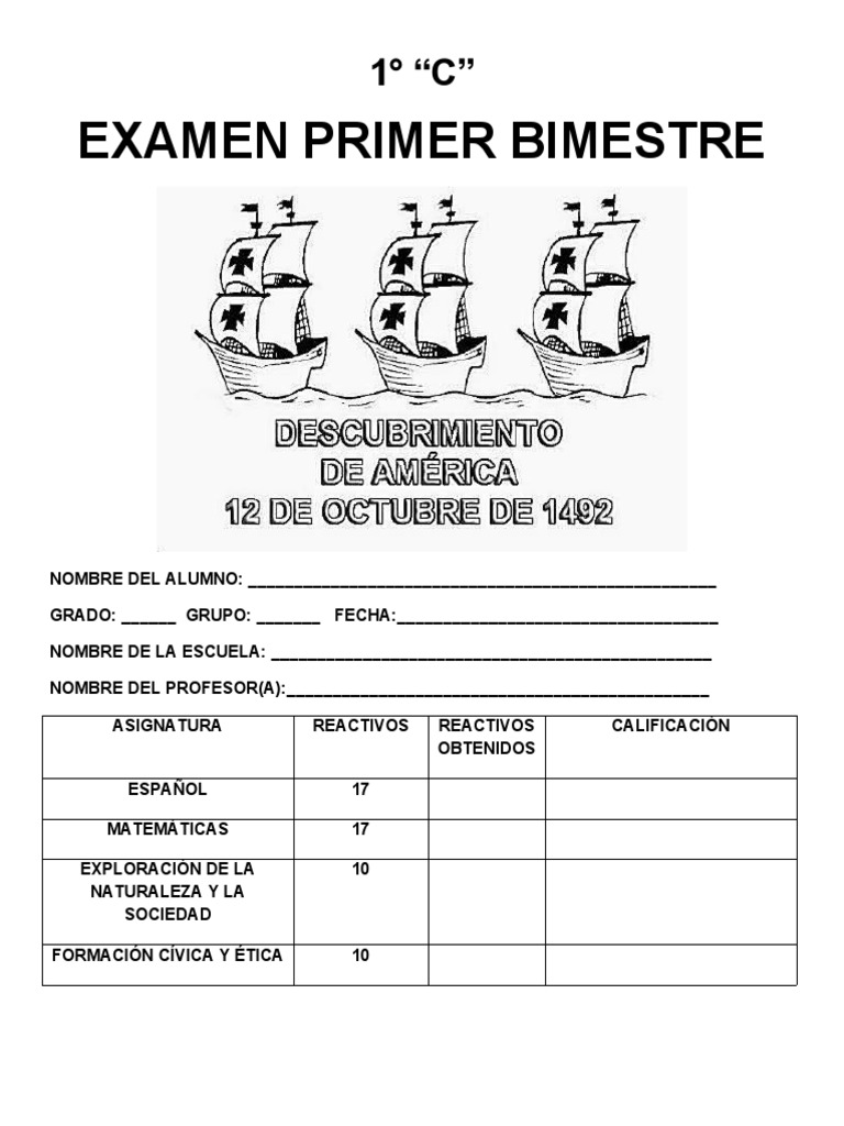 Examen Primer Bimestre Primero | PDF