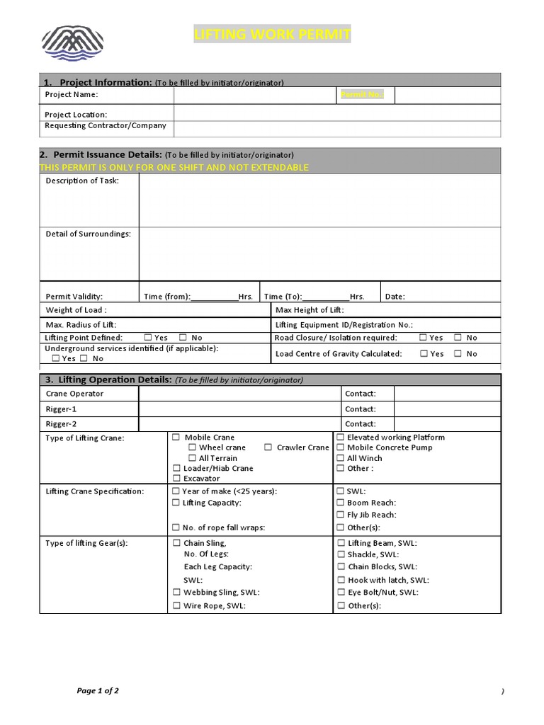 Lifting Work Permit Colored | PDF | Crane (Machine) | Manufactured Goods