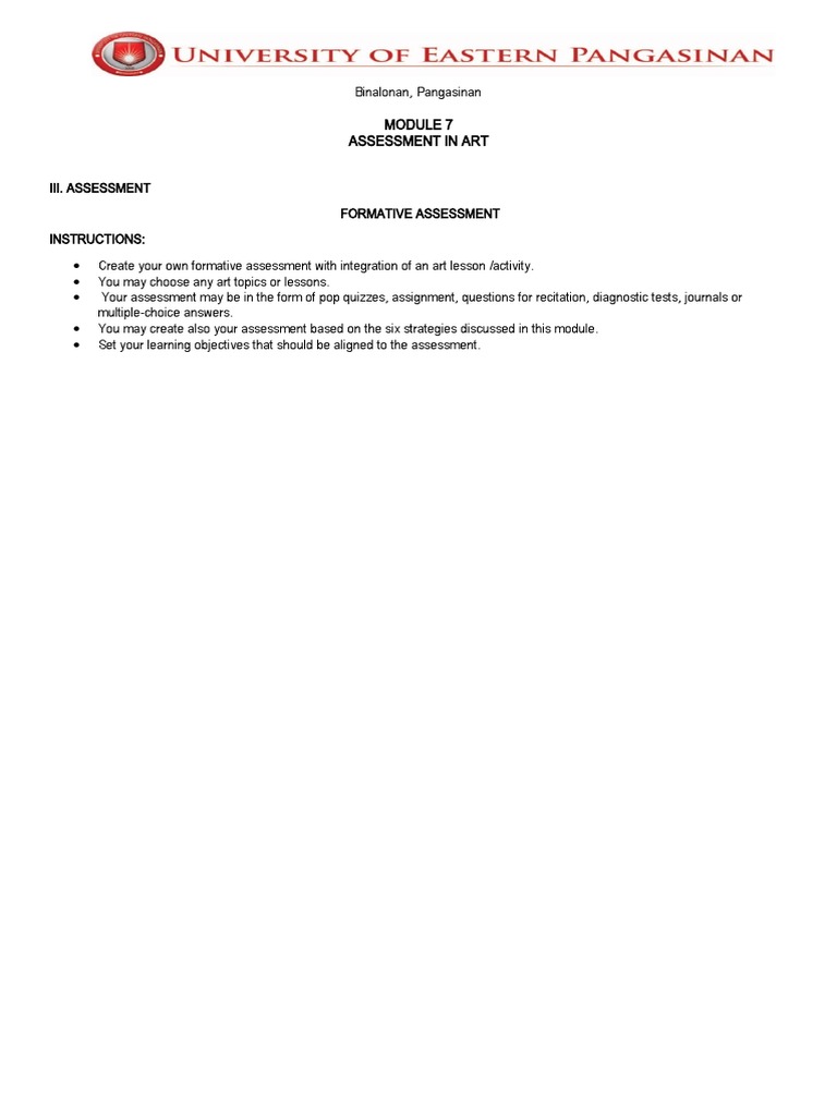 Module 7 Assessment in Art | PDF | Educational Assessment | Learning