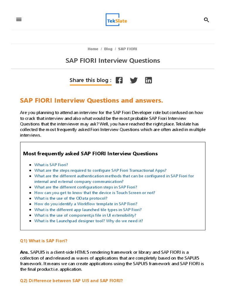 Top SAP FIORI Interview Questions & Answers - Tekslate | PDF