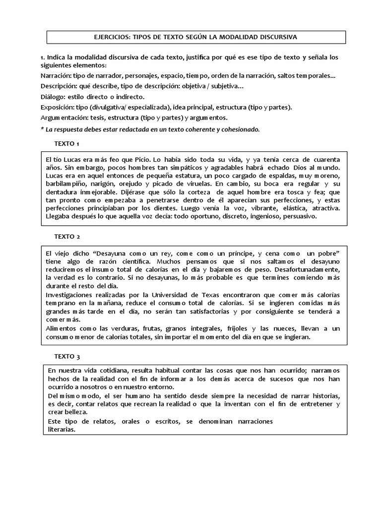 Tipos de Texto Modalidad Discursiva Ejercicios | PDF | General Dynamics ...